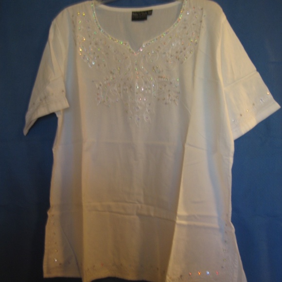 Ruby 'N' Style | Tops | Ruby N Style White Sequin V Neck Short Sleeve ...